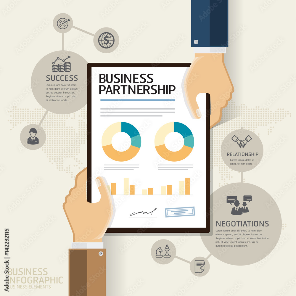 Vector - Business partnership and analysis infographic concept. Hands ...