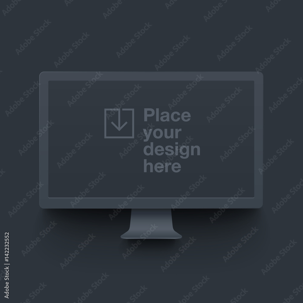Dark vector clay render monitor mock up. Stock Vector | Adobe Stock