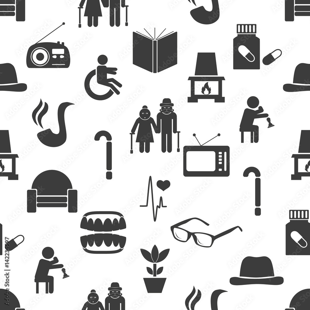 pensioner senior citizen theme set of icons seamless pattern eps10 ...
