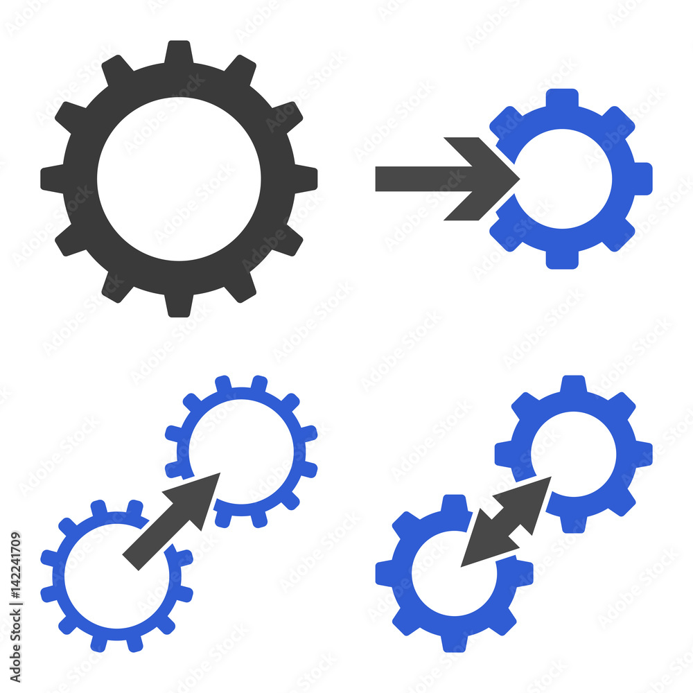Gear Integration Arrow icon set. Flat symbol collection. Vector ...