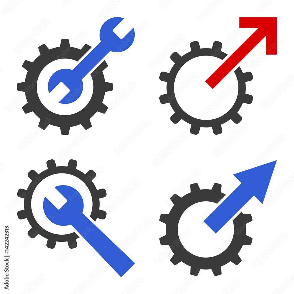 Gear Integration Tools icon set. Flat symbol collection. Raster ...