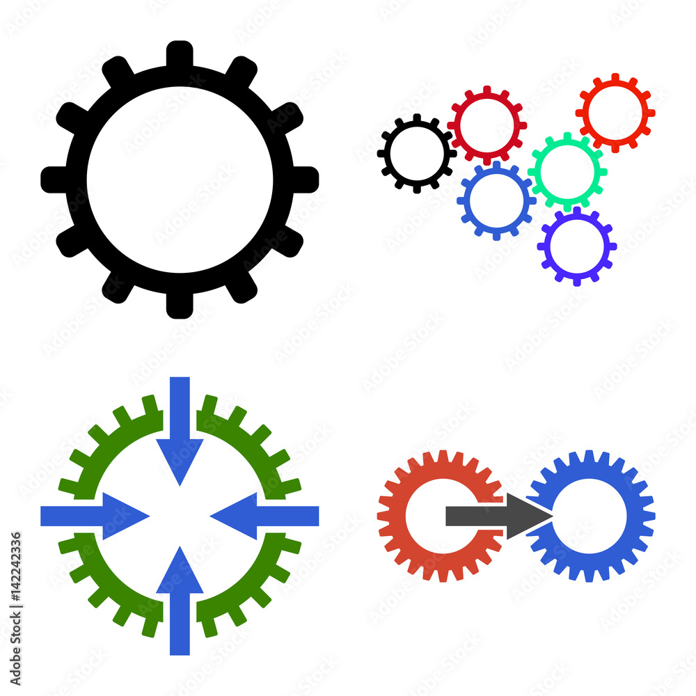 Gear Integration Tools icon set. Flat symbol collection. Raster ...