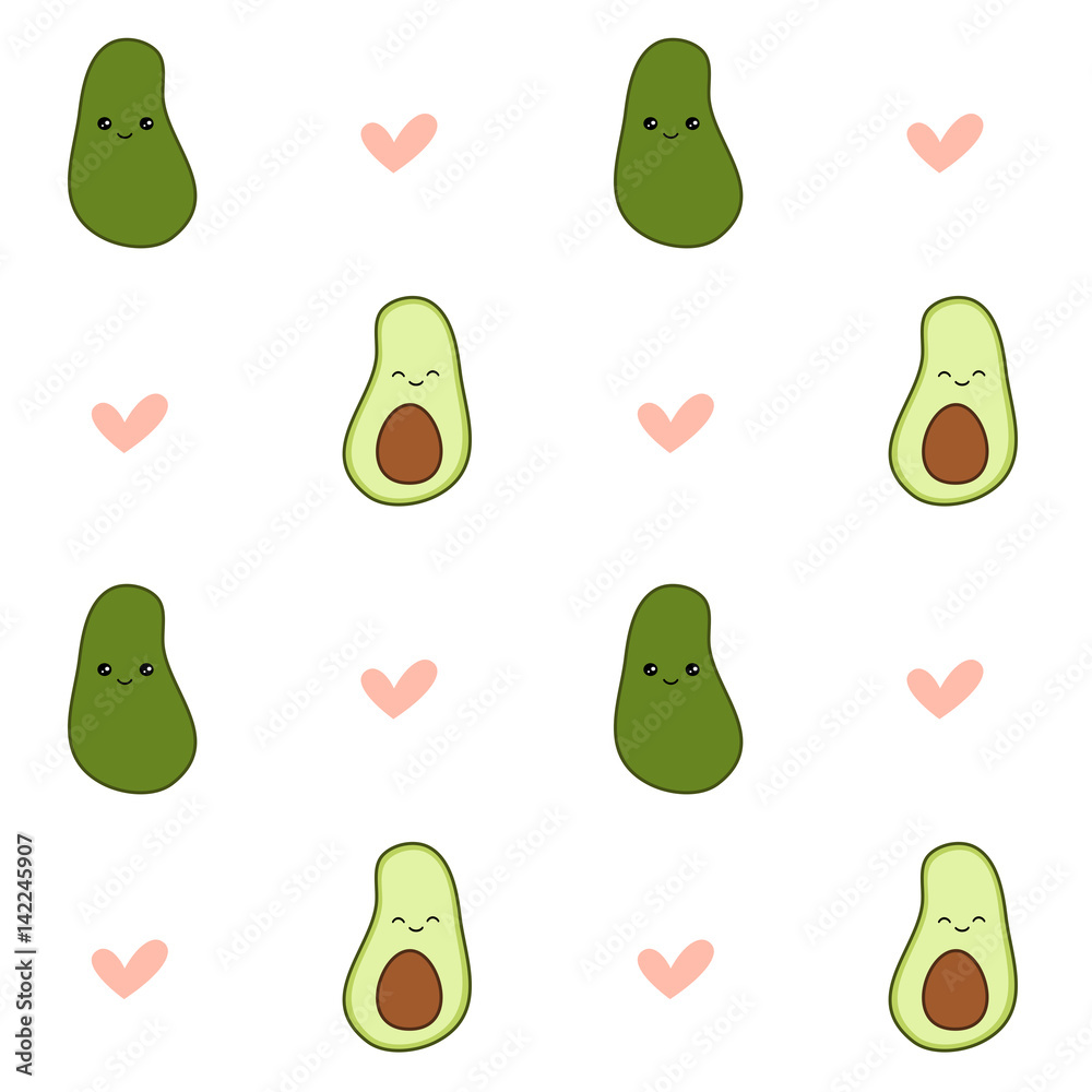 cute cartoon avocado seamless vector pattern background illustration ...