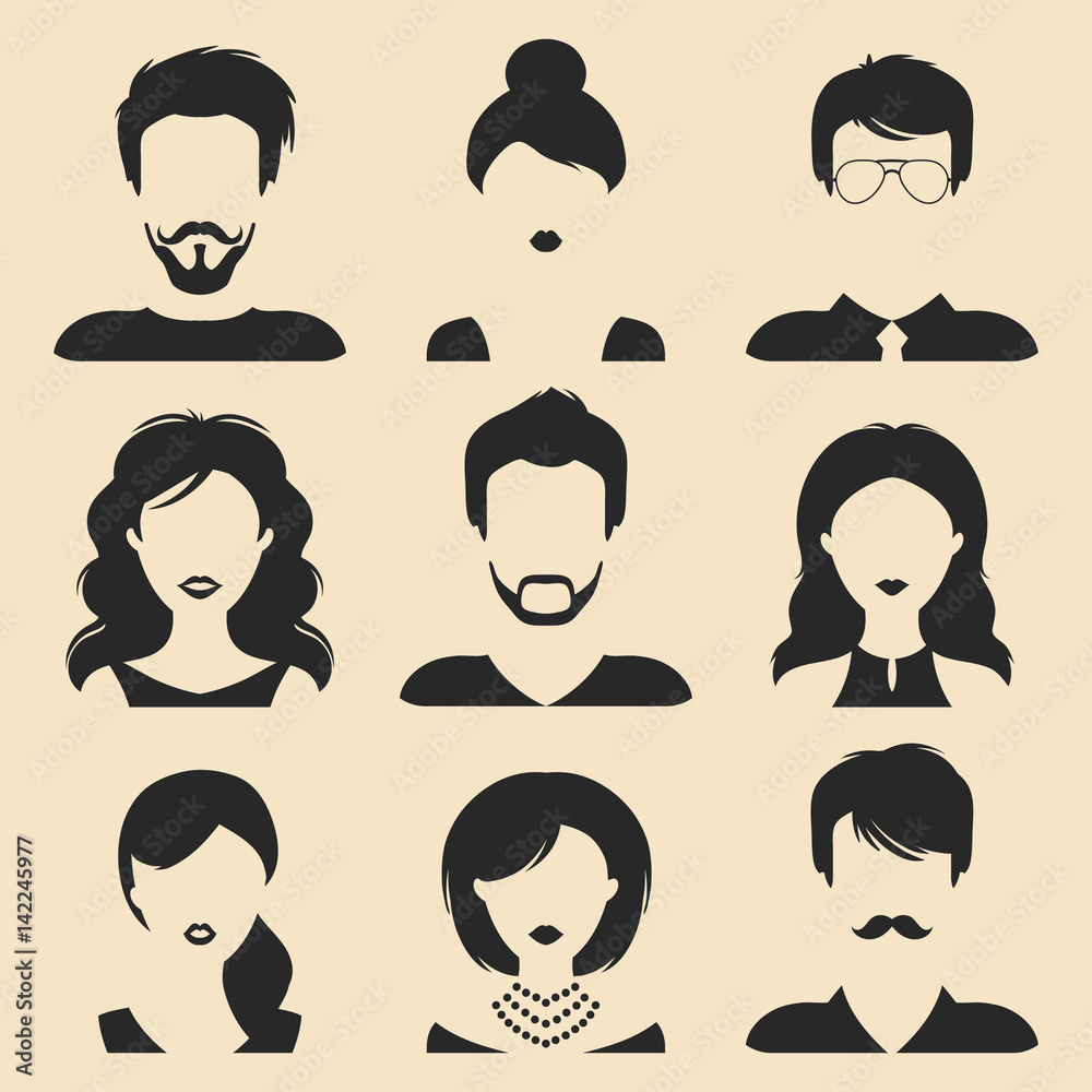 Vector set of different male and female icons in trendy flat style ...
