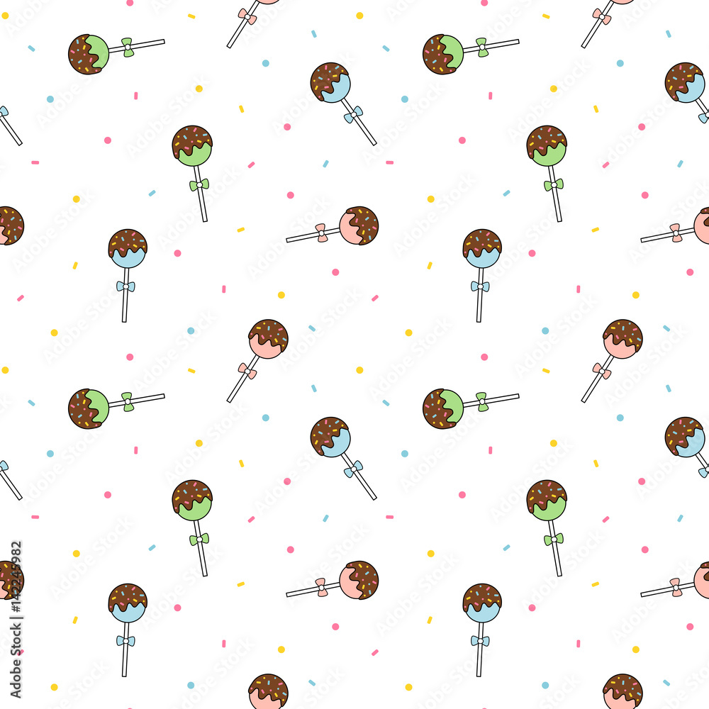 cute cartoon colorful cake pops seamless vector pattern background ...