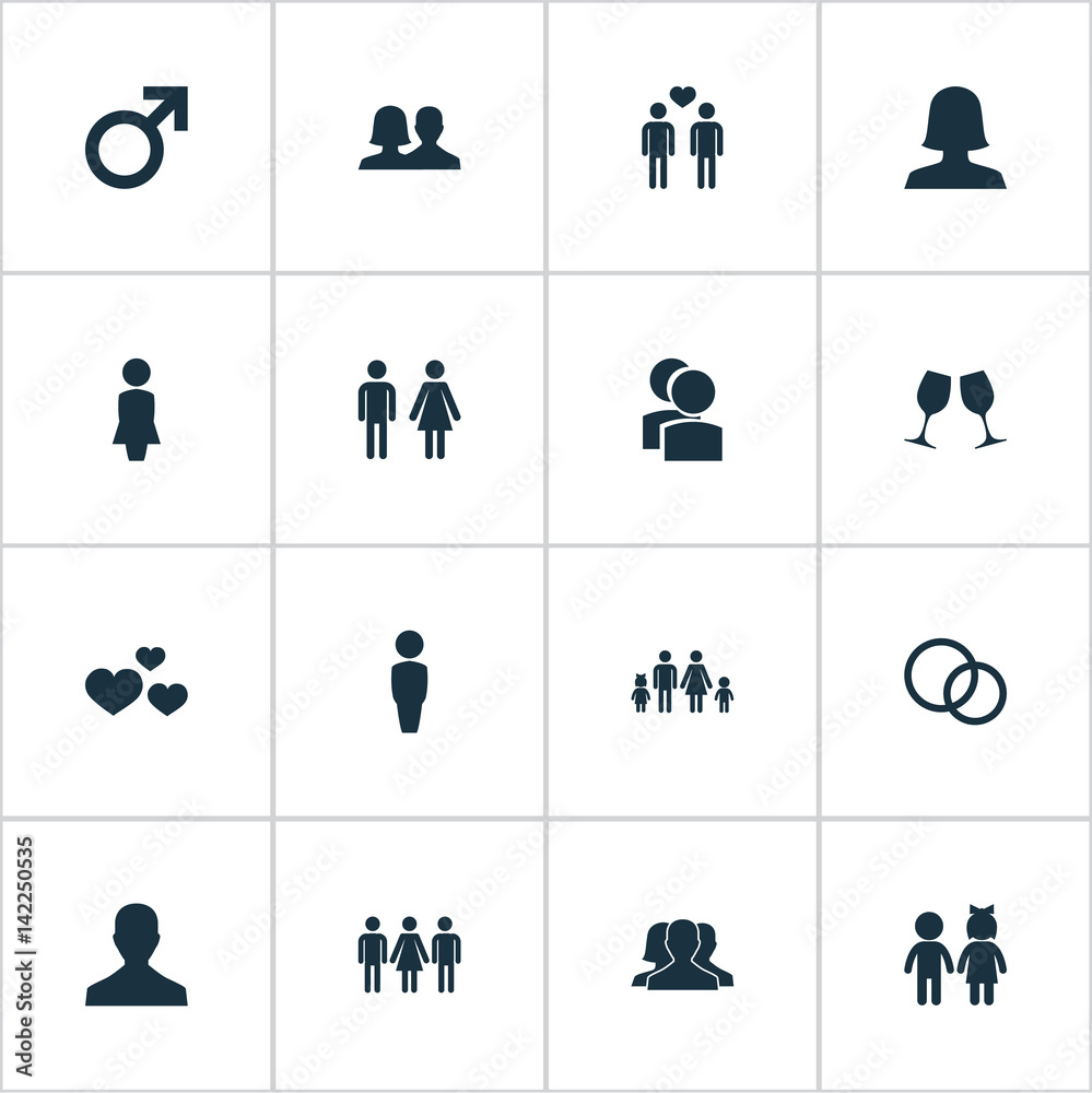Vector Illustration Set Of Simple Couple Icons. Elements Gay, Male ...