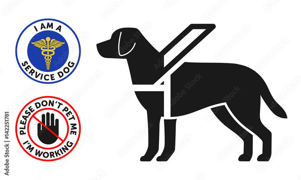 Guide-dog symbol with two round service dog badges Stock Vector | Adobe ...