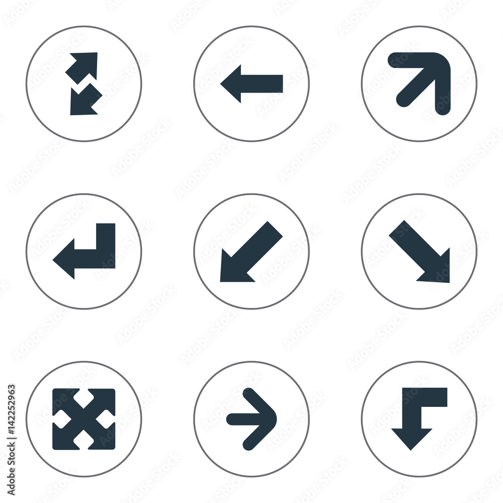 Vector Illustration Set Of Simple Arrows Icons. Elements Left Direction ...