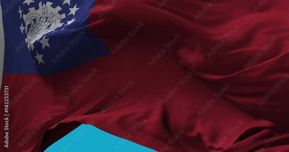 National Flag of Myanmar - Burma waving in the wind slow motion ...