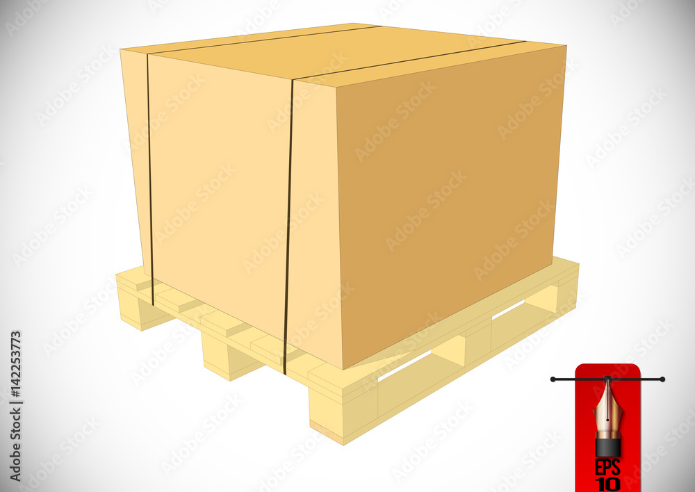 Vector cartoon illustration of wooden pallet with fixed box Stock ...