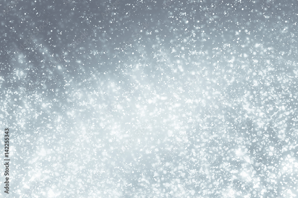 Abstract silver background with white particles. Round bokeh or glitter ...