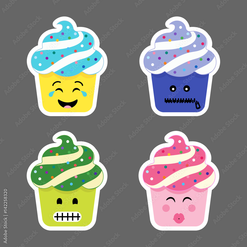 Set of cupcake emojis icons Stock Vector | Adobe Stock
