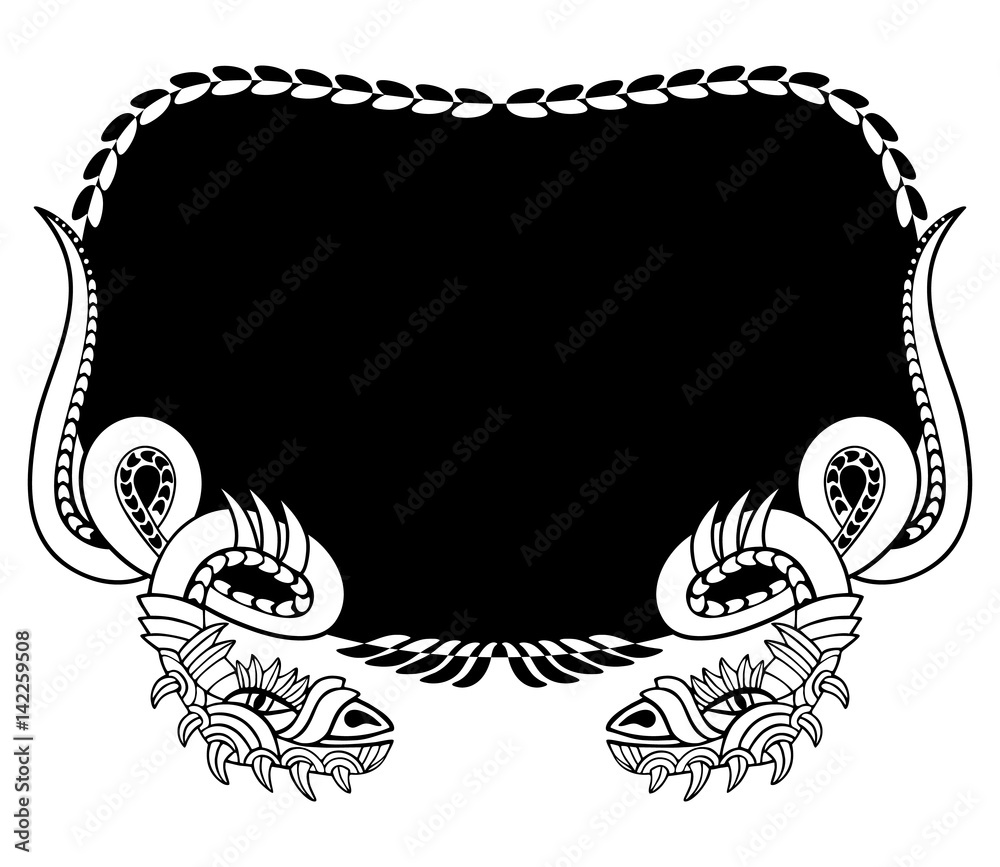 Snake frame. Coloring book and tattoo. Vector illustration. Stock ...