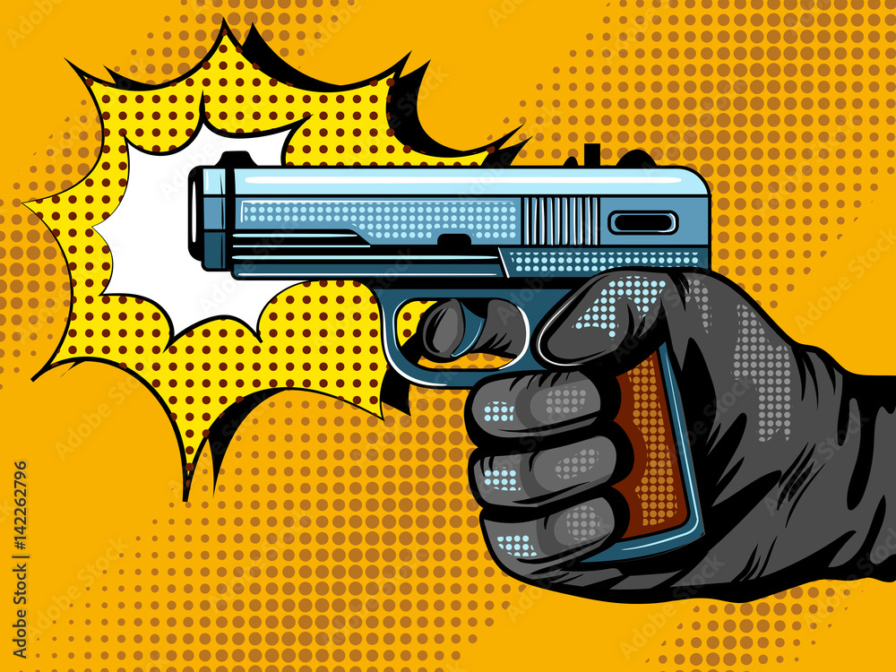 Gun shooting pop art vector illustration Stock Vector | Adobe Stock
