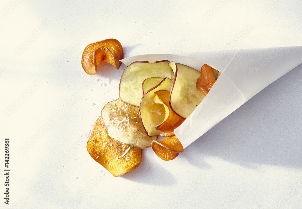 Crisps in white cone Stock Photo | Adobe Stock