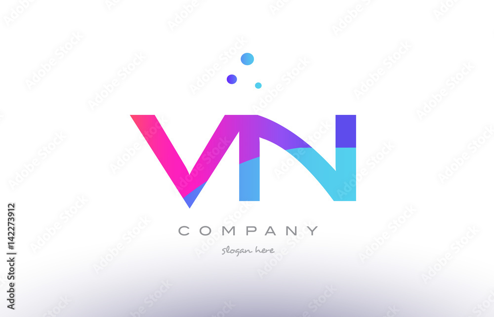 vn v n creative pink blue modern alphabet letter logo icon template Stock Vector | Adobe Stock