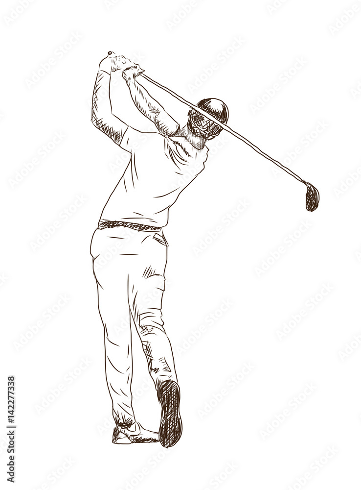 Hand drawn sketch of Golf player playing game in vector illustration ...