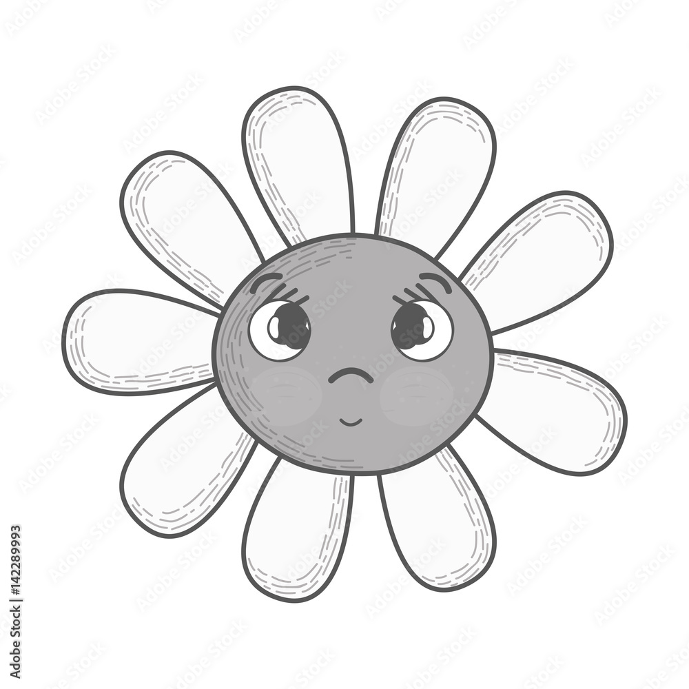 grayscale kawaii flower surprised face and eyes Stock Vector | Adobe Stock