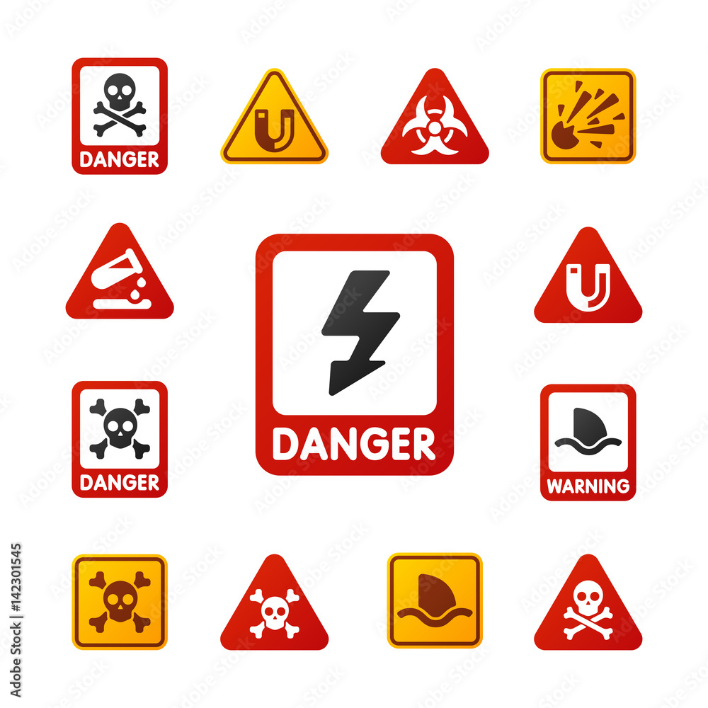 Prohibition signs set industry production vector yellow red warning ...