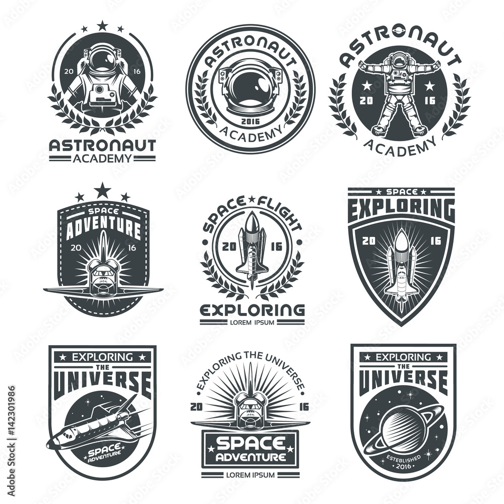 Set of icons of space. Elements of design, badges, logo and emblem on a ...