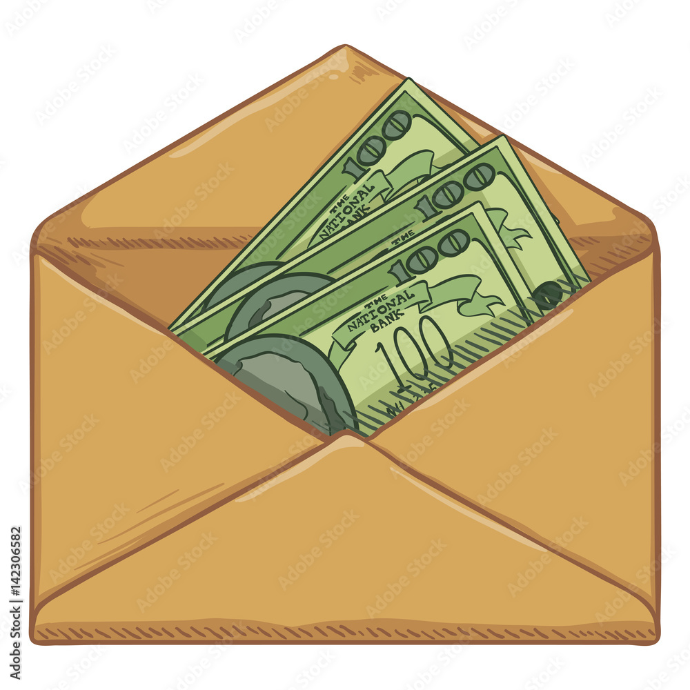 Vector Cartoon Blank Brown Envelope with Dollars Stock Vector | Adobe Stock