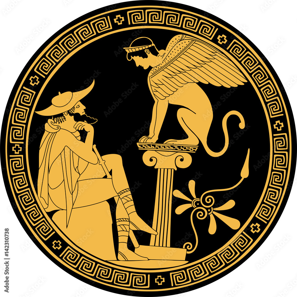 Vector illustration in ancient Greek style. Mythical plot is King ...