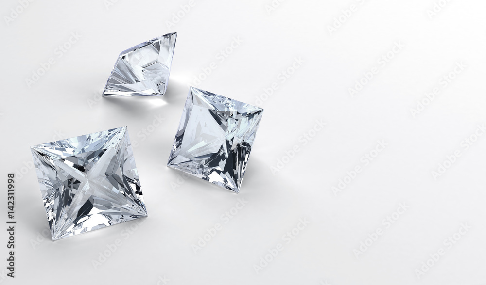 Princess cut diamonds isolated on white background, 3d illustration ...