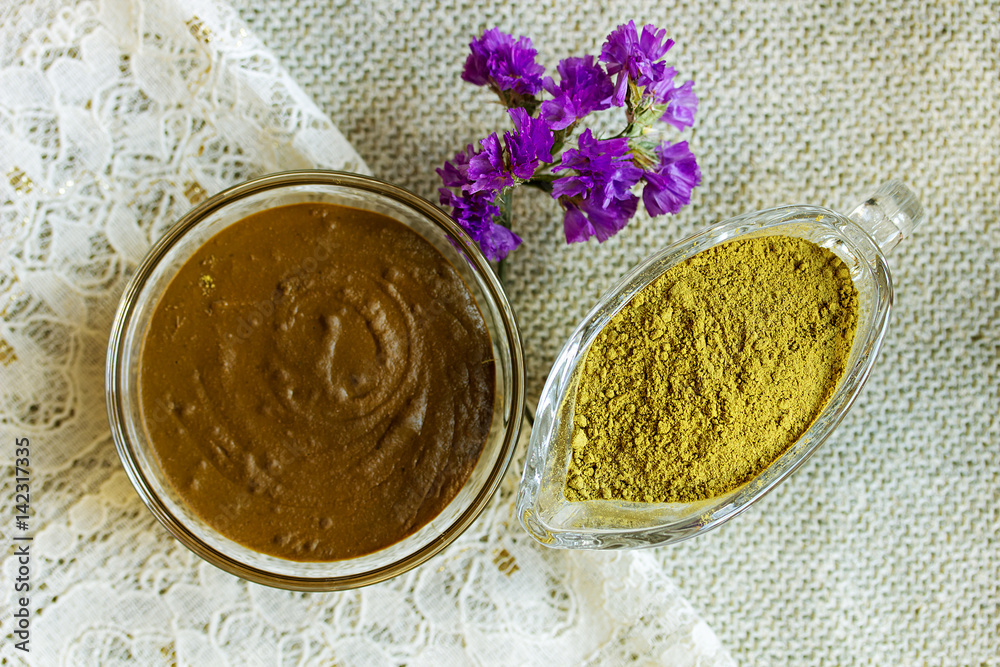 Henna powder. Henna paste. Prepare the henna paste at home. Stock Photo ...