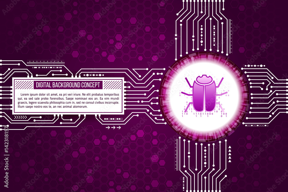 Digital technology concept of background with shield, eye and hacker ...