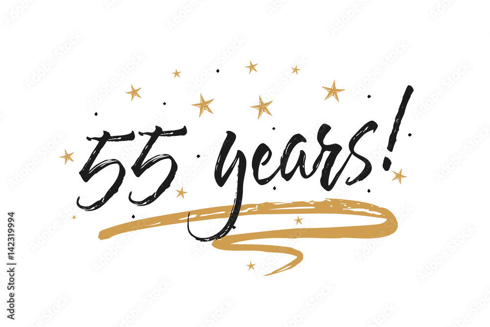 55 years card, banner. Beautiful greeting scratched calligraphy text ...