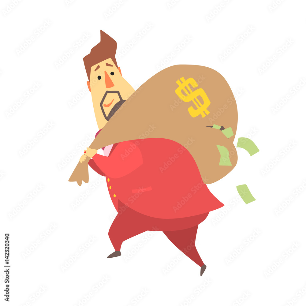 Millionaire Rich Man Running Away With Big Bag Of Money, Bills Falling ...