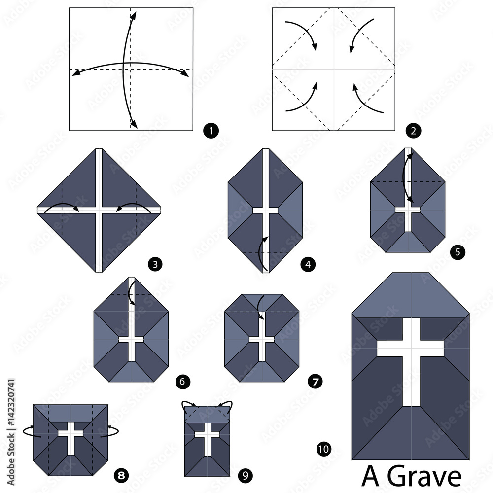 Step by step instructions how to make origami A Grave. Stock Vector ...