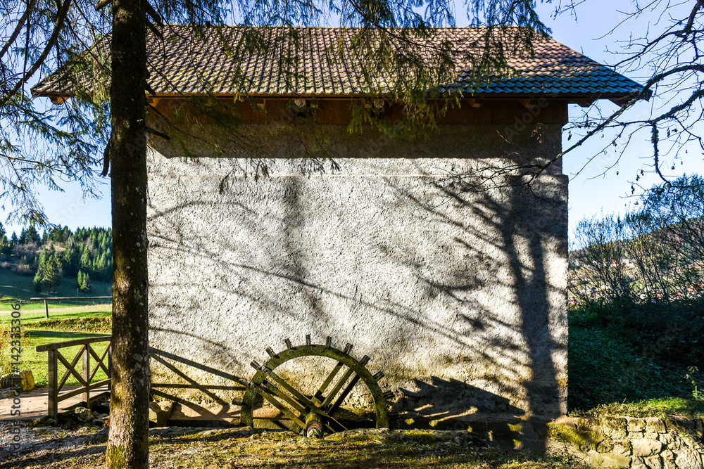 Old abandoned water wheel mill in Slovenia. Old traditional industrial ...