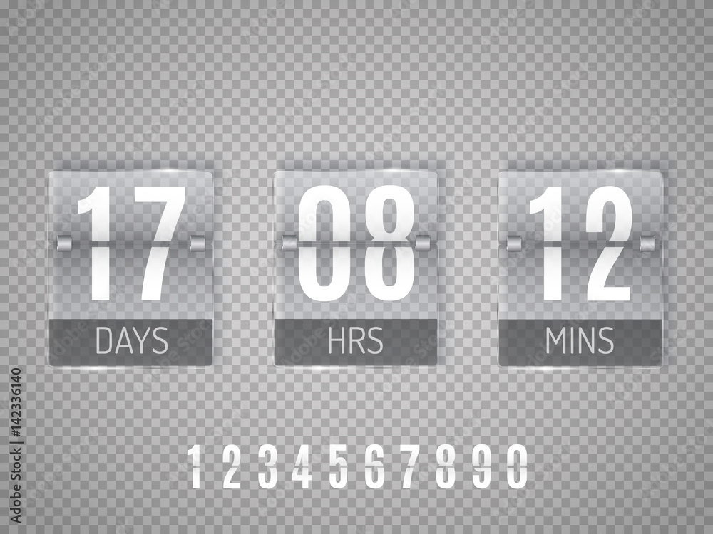 Glass Countdown timer isolated on transparent background. Clock counter ...