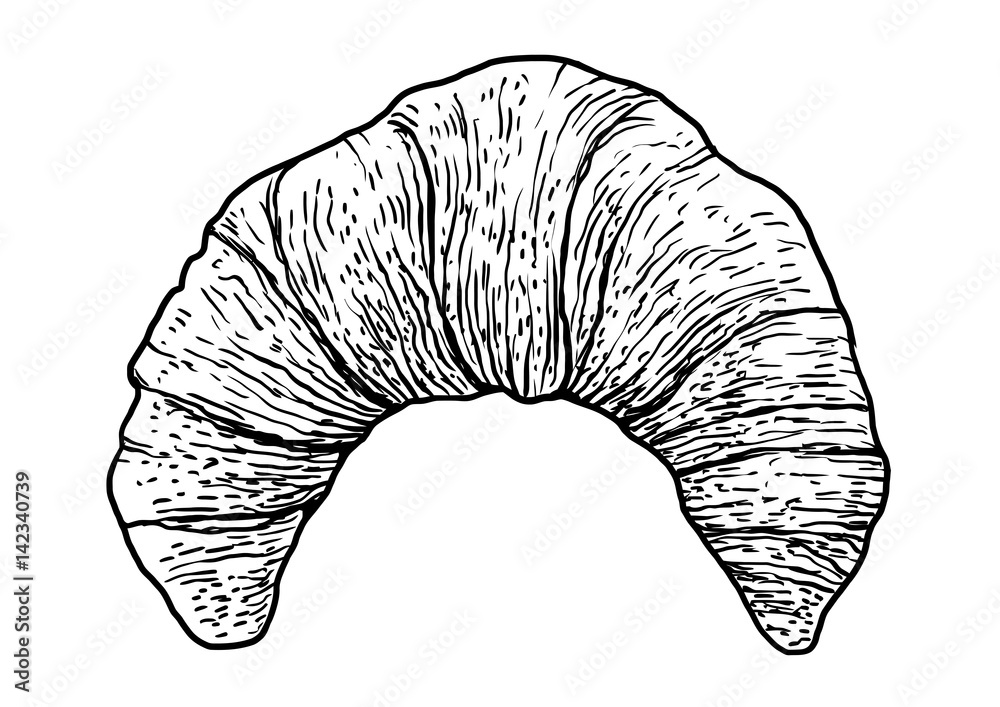 Croissant illustration, drawing, engraving, ink, line art, vector Stock ...