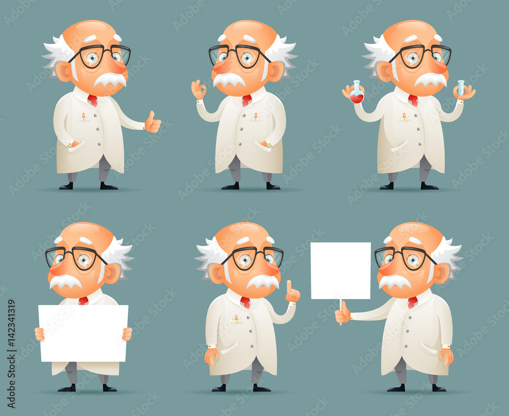 Old Scientist Character Icons Set Retro Cartoon Design Mobile Game ...