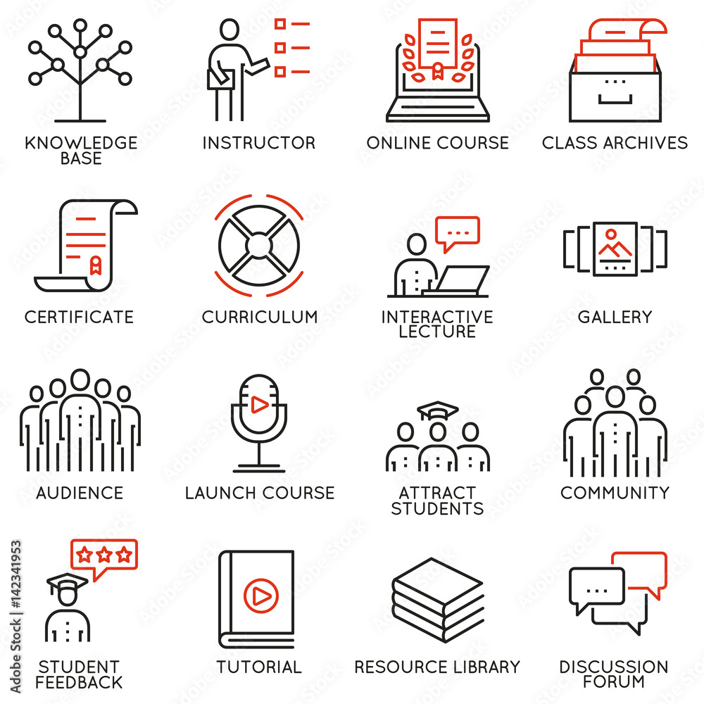 Vector set of 16 icons related to business education, training, career ...