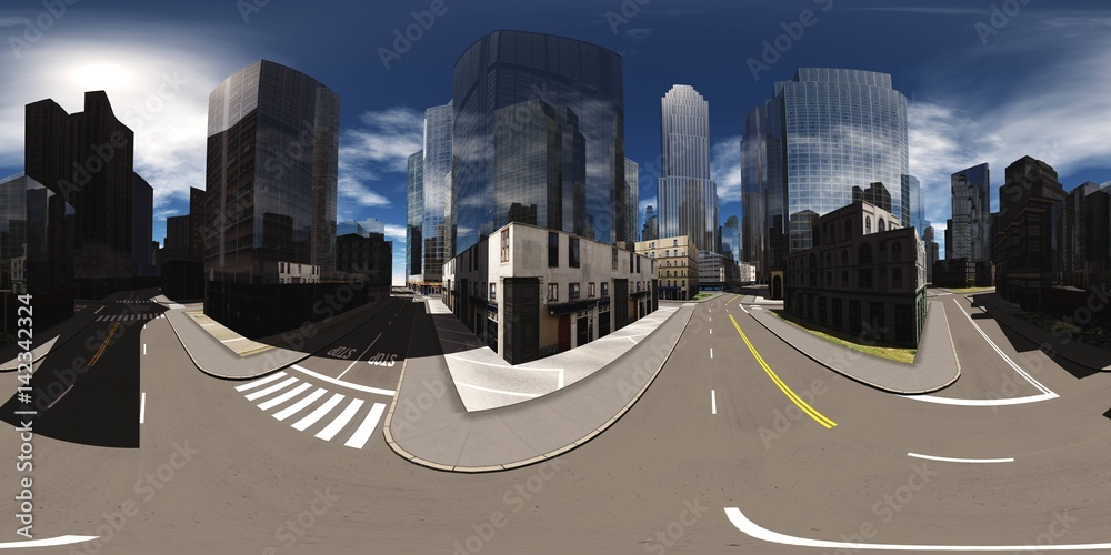 HDRI map. Panorama of the city. Environment map. Equirectangular ...