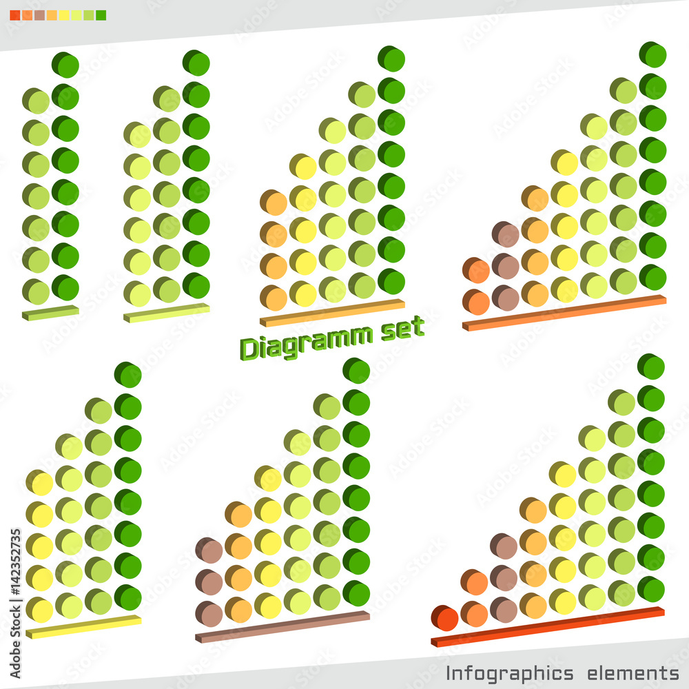Set of left-sided isometric diagram with levels volumetric circles. 3D ...