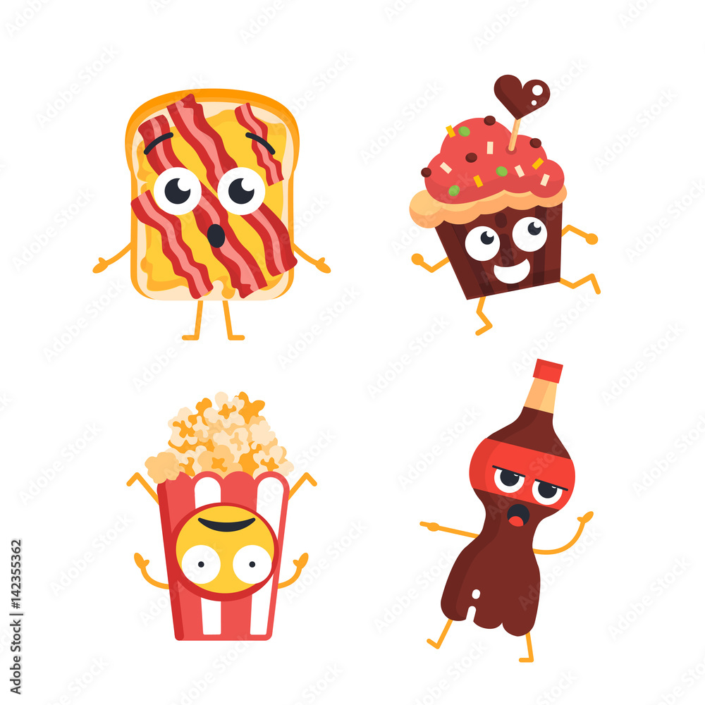 Fast Food Characters - vector set of mascot illustrations. Stock Vector ...