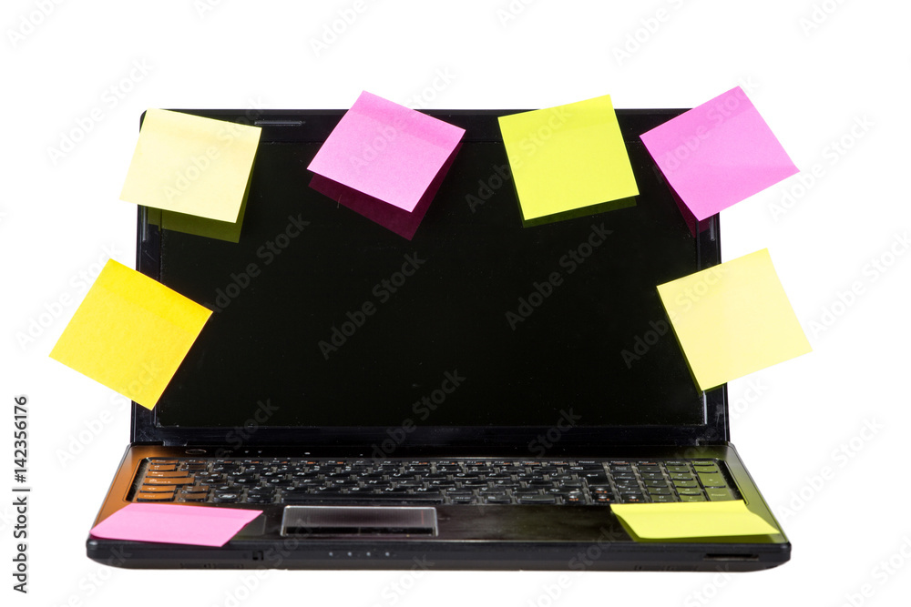 laptop covered in colorful blank post it notes Stock Photo | Adobe Stock