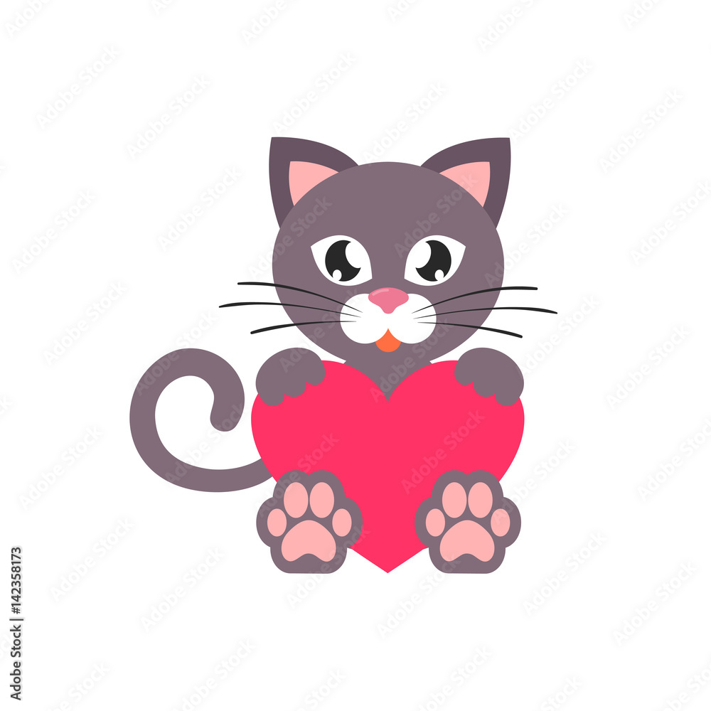 cartoon cat with heart Stock Vector | Adobe Stock
