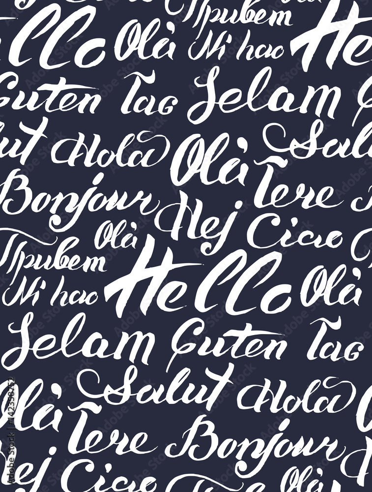 Vector hand lettering text Hello written on different languages ...