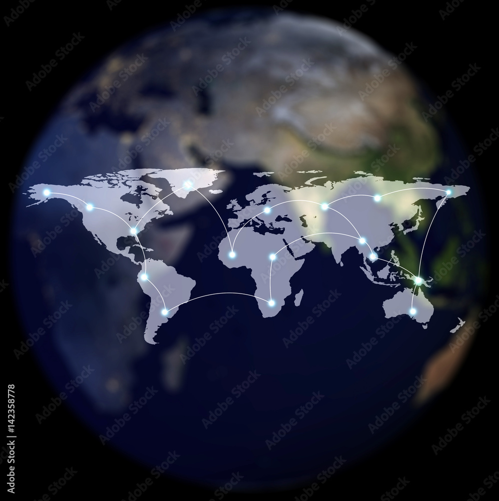 Network and Connection Technology Concept of World map isolated on ...