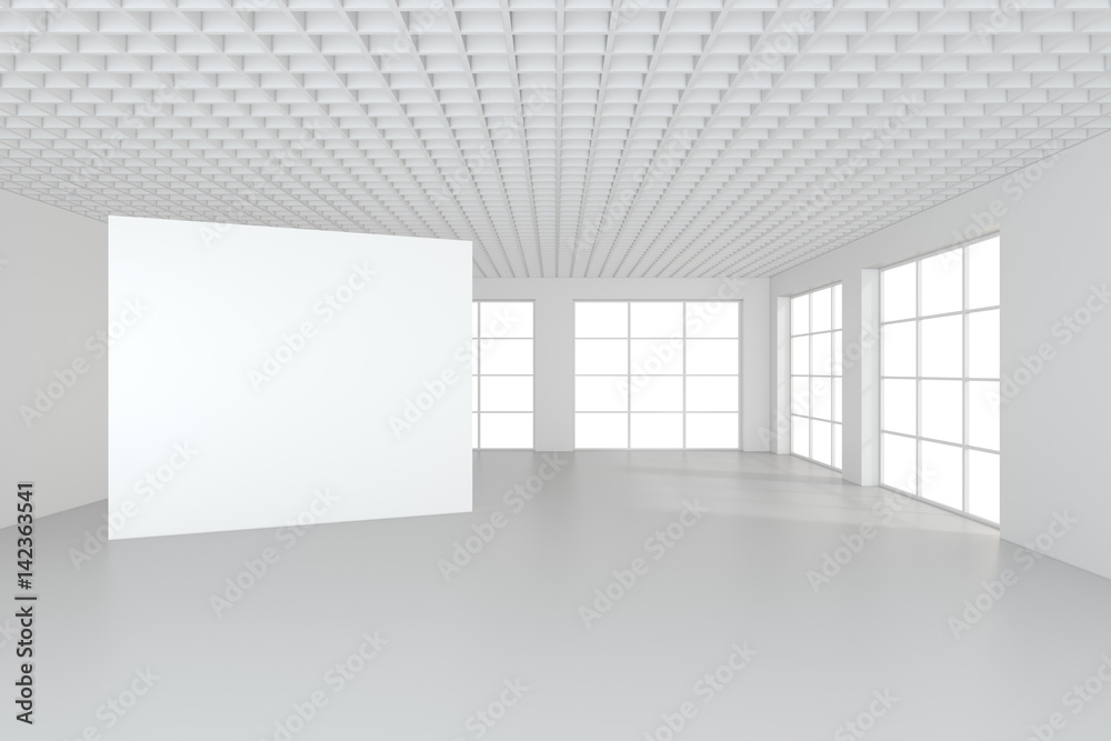 White clean interior with blank white poster. 3d rendering Stock ...
