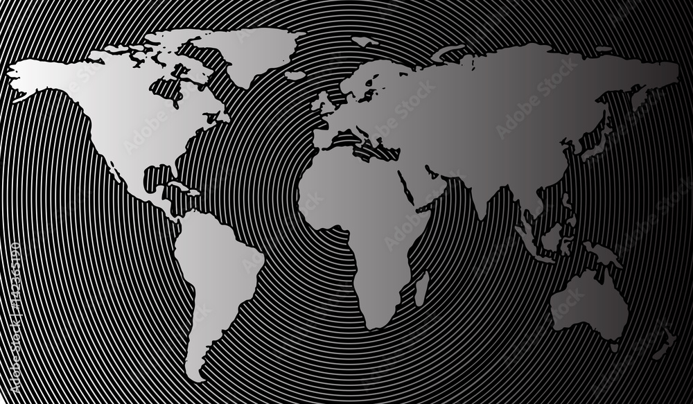 Abstract world map on a background of cylindrical circles. Vector ...