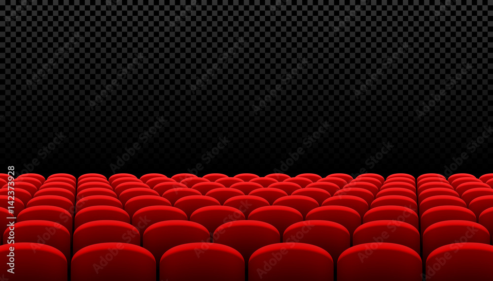 Rows of red cinema movie theater seats on transparent background Stock ...