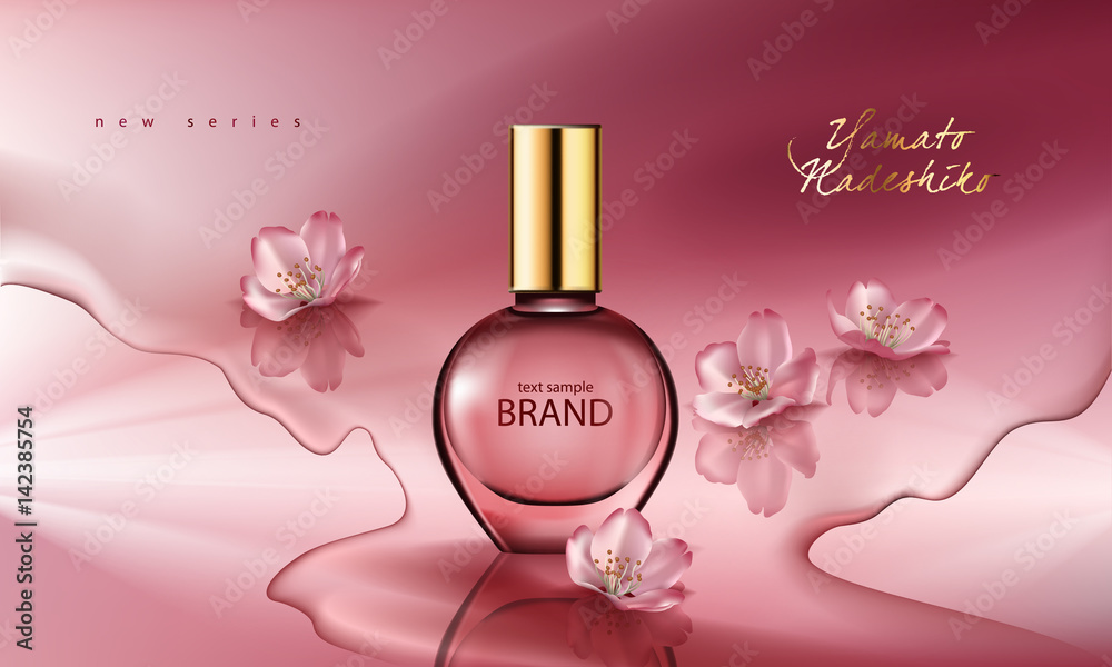 Vector illustration of a realistic style perfume in a glass bottle on a ...