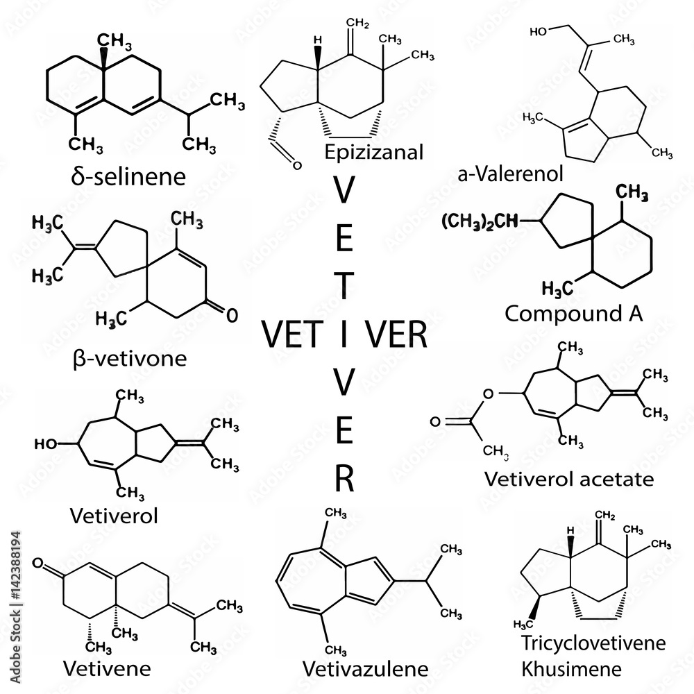 Chemical formula of fragrant substances, vetiver flavor, plants ...