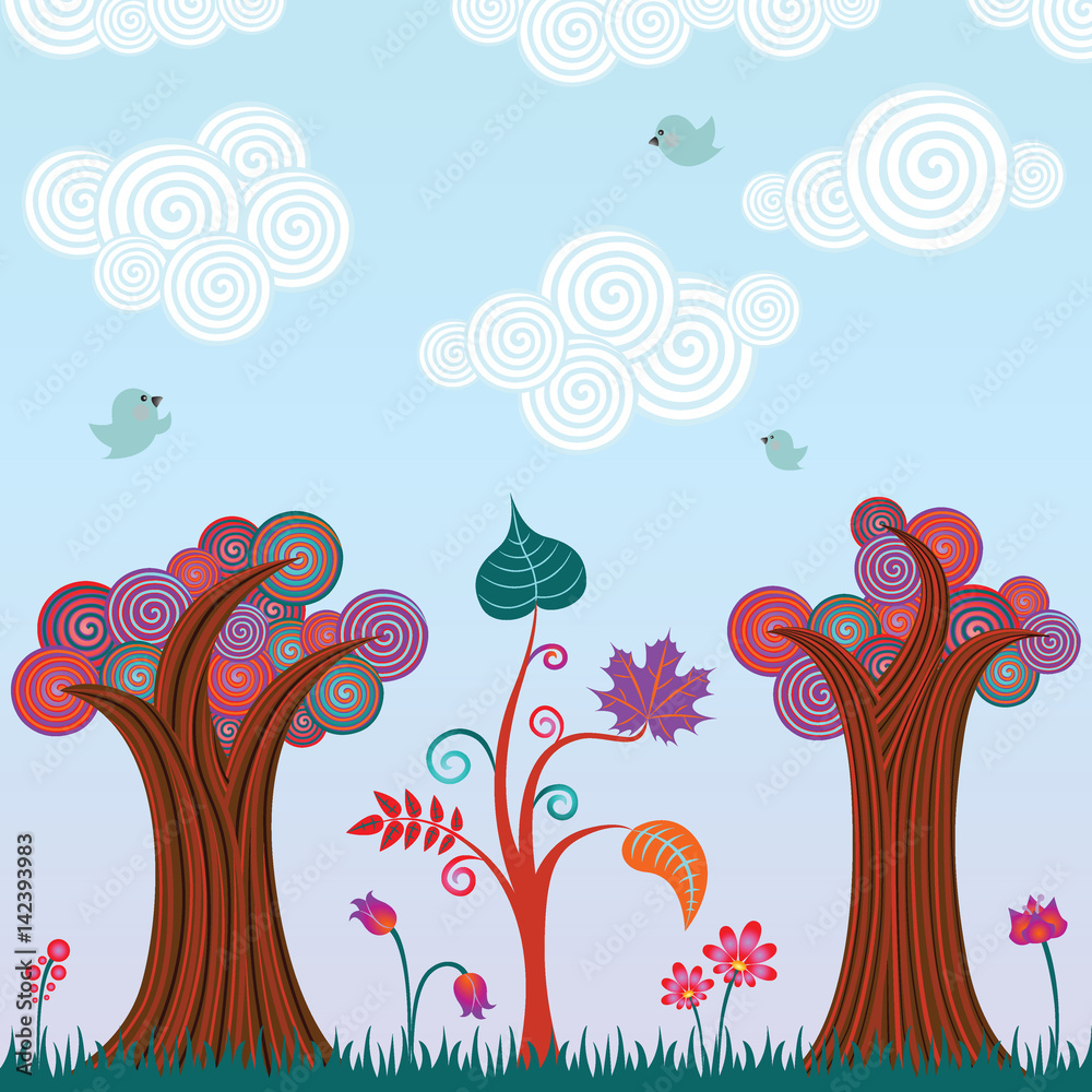 Trees Pink Background Stock Vector | Adobe Stock